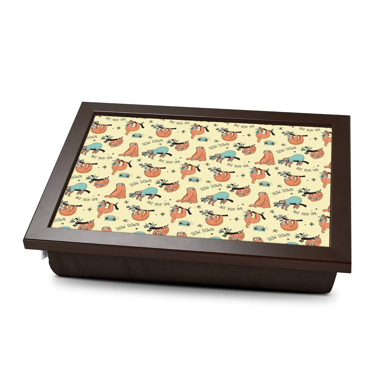Sloth Pattern Lap Tray With Cushion | Black Wood Frame – Lap Trays With ...